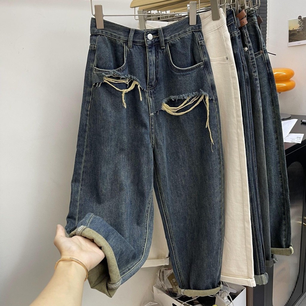 Washed High Waist Wide Leg Autumn Retro2024New Year Fat mm Women's ...