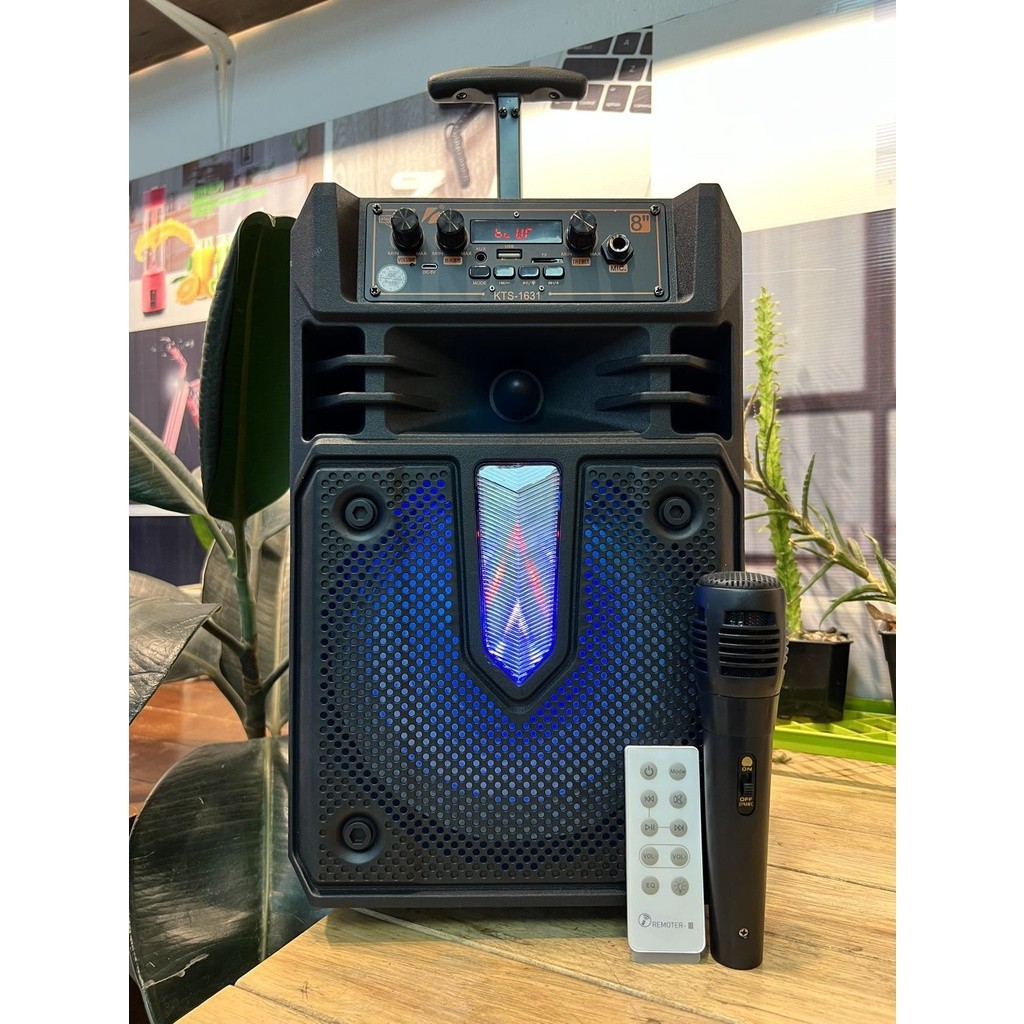 ลำโพงบูลทูธ มีล้อลาก คันชัก KTS-1631 ปรับเบส+ไฟได้ แถมไมค์สาย+รีโมท ดอก8นิ้ว มีAUX | Shopee Thailand