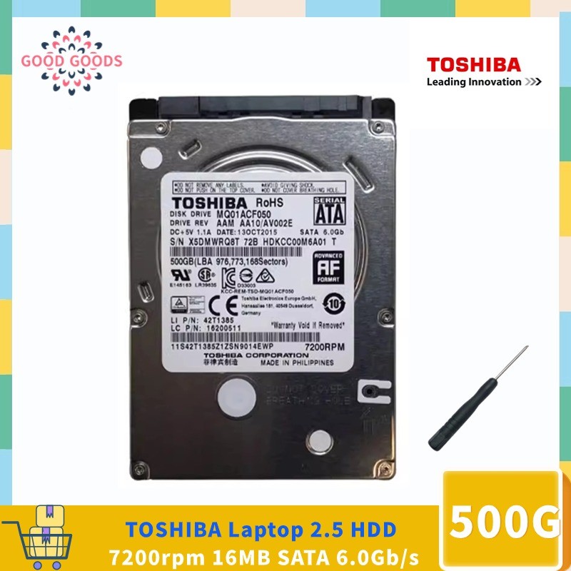 Toshiba (MQ01ACF050)500GB HDD 7200 RPM 16MB Cache SATA 6Gb/s 2.5 "แล็ปท็อป 7 มม. ฮาร์ดไดรฟ์ภายใน ...