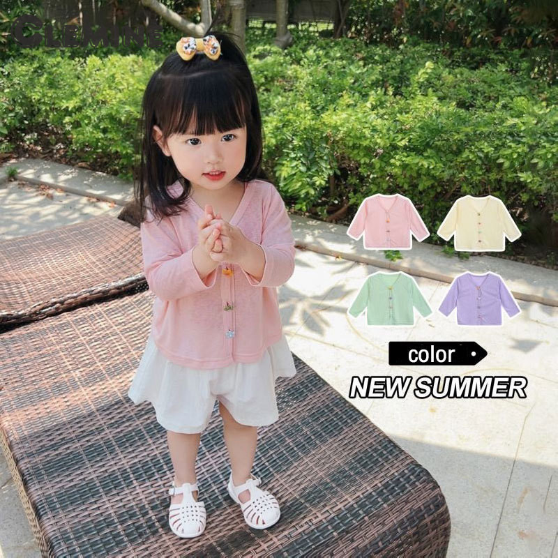 Clemine เสื้อคลุมเด็กแขนยาวคาร์ดิแกนด้านนอกมีซิปเสื้อเวอร์ชั่นเกาหลีของ ...