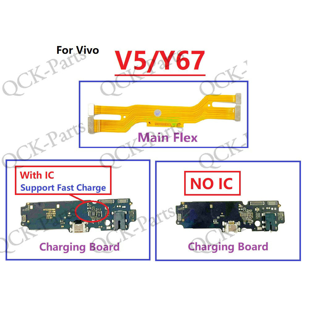 เมนบอร์ดหลัก Flex สําหรับ VIVO V5 V5S พร้อม IC Miro USB Charger Connector Flex สายไมโครโฟน USB ...