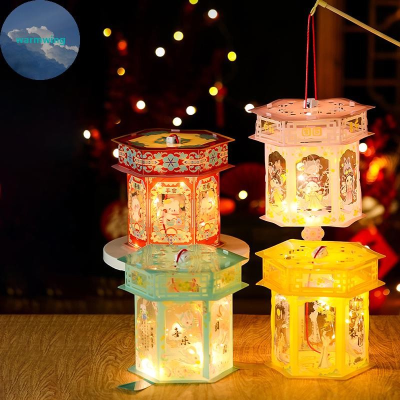 Warmwing โคมไฟจีน Retro หยกกระต่ายโคมไฟแบบพกพา Handmade DIY Luminous เทศกาลไหว้พระจันทร์ Stage ...
