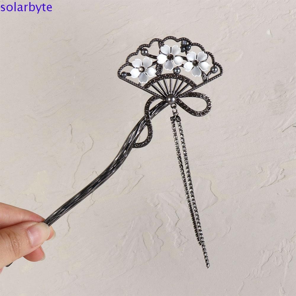 Solarbyte พัดลมโบราณ Fringe Hairpin Elegance น่ารักหวานพู่ลูกปัดดอกไม้องค์ประกอบสไตล์จีน Fairy ...