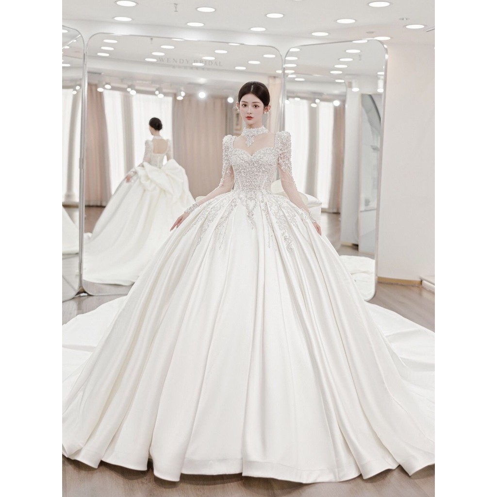 A006 ซาตินฝรั่งเศสชุดแต่งงานชุดหลัก 2024 สไตล์ใหม่เจ้าสาว Noble Slimmer ดู Palace High-End Retro ...