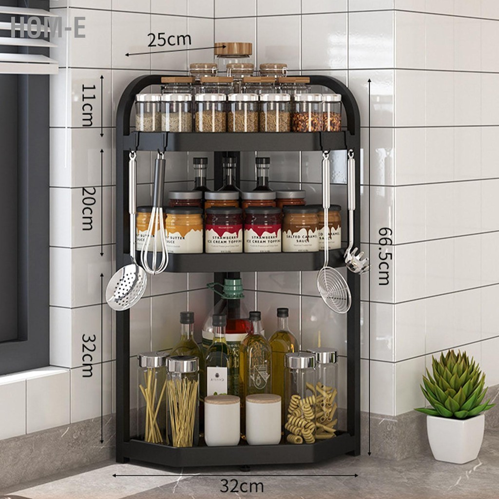 Hom-E 3 Tier Spice Rack Organizier Kitchen Storage Corner Seasoning ...