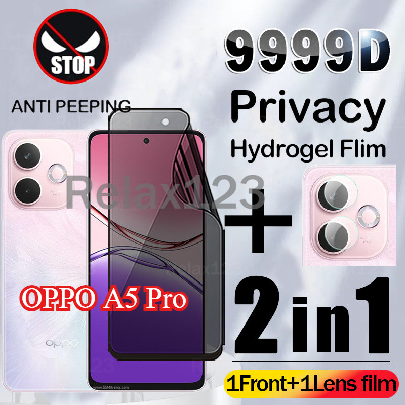 2in1 สําหรับ OPPO A5 Pro 5G Anti-Privacy Hydrogel ฟิล์มและกล้อง Flim สําหรับ OPPO A5Pro OPPOA5 ...