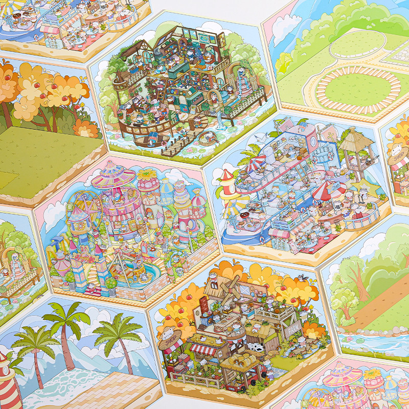 Kowei 3 แผ่น Water Park Series 3D การ์ตูนกันน้ําสติกเกอร์ภูมิทัศน์ ...