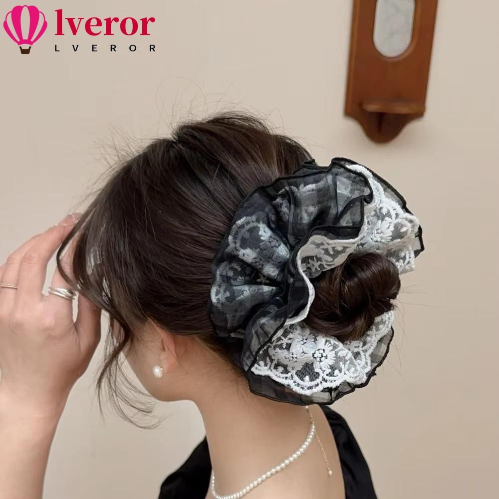 Lveror ยางรัดผมลูกไม้, ที่ใส่ผมหางม้ายางรัดผมลําไส้ขนาดใหญ่สองชั้น, ยางรัดผมฝรั่งเศสอารมณ์ ...