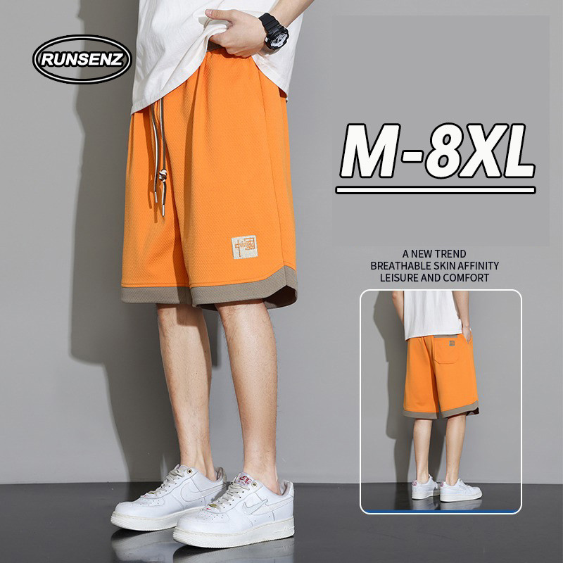 M-8xl กางเกงขาสั้นห้าจุดลายเกาหลีผู้ชายสบายๆหลวมขากว้างกางเกงขาสั้นขนาดบวก | Shopee Thailand