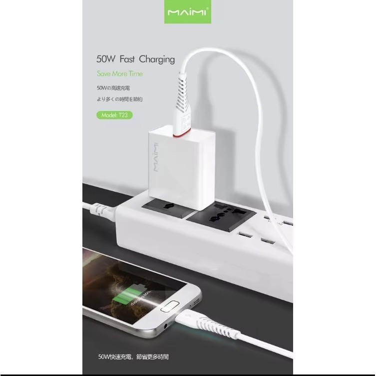 Maimi ชุดชาร์จ 50W รุ่น T23 หัวพร้อมสาย หัวชาร์จUSB 1พอร์ท สำหรับ iP Android micro type-c แท้ ...