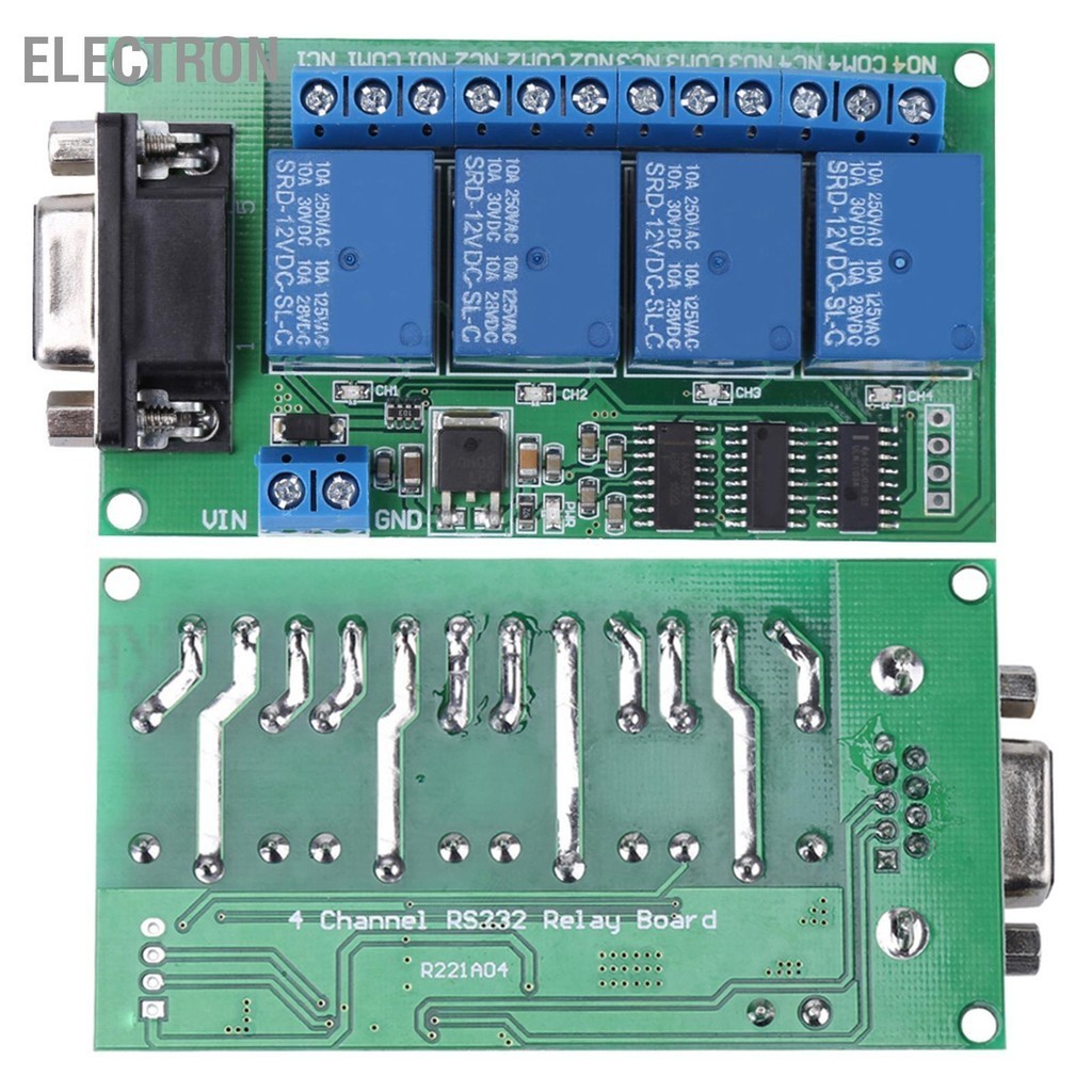 Electron 12V 4Ch DB9 RS232 บอร์ดรีเลย์รีโมทคอนโทรล UART Serial Port ...