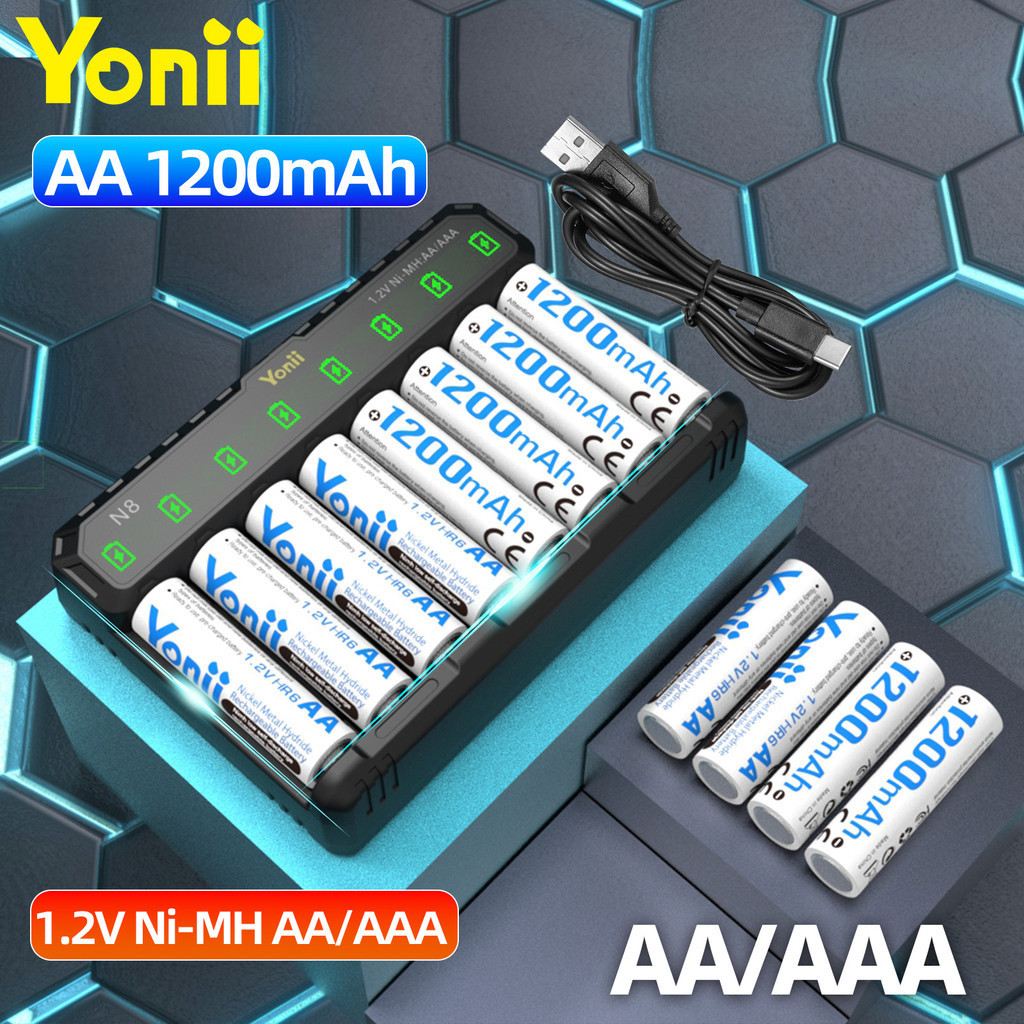 Yonii N8 ถ่านชาร์จ AAA/AA LED เครื่องชาร์จแบตเตอรี่ AA /AAA ถ่านชาร์จ 8 ...