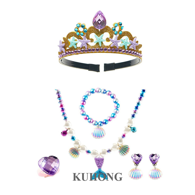 Kuhong สร้อยคอมงกุฎนางเงือกเครื่องประดับสาวเจ้าหญิงแต่งตัวชุดอุปกรณ์ ...