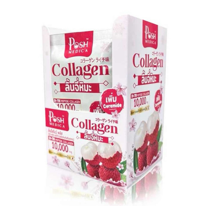 (1กล่อง 6ซอง) Posh Lychee Snow collagen PoshMedica Collagen 10,000 mg ...