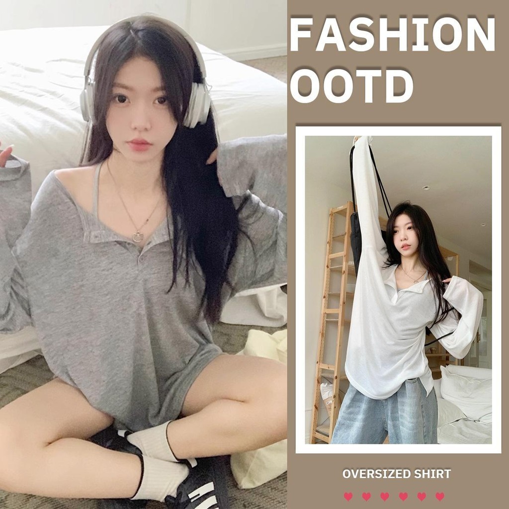 mimi&didi.เสื้อยืดแขนยาว เสื้อกันแดด เสื้อแฟชั่นผู้หญิง ผ้าบางชายโค้ง ...