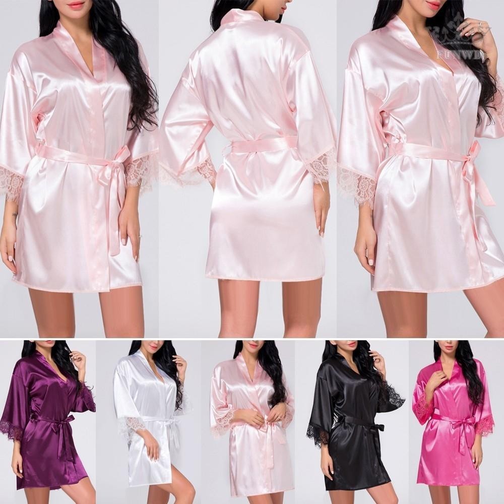 -New In April-Women Sleepwear Kimono Ladies Lingerie Bathrobe Bride ...