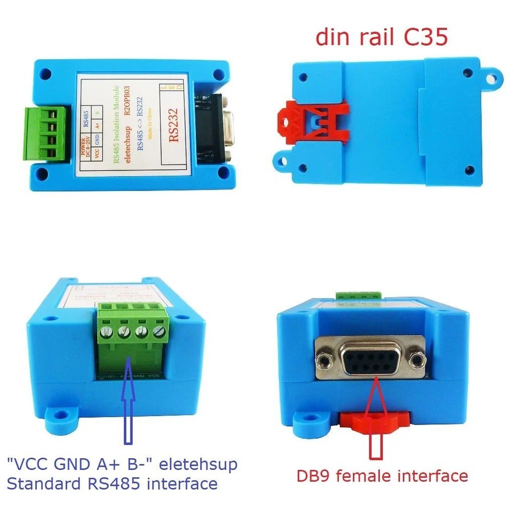 Dc 12V 24V RS232 ถึง RS485 Isolator Converter PC COM Serial Port UART ...