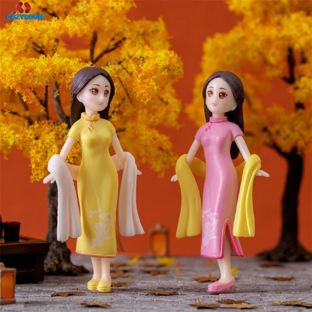 เครื่องประดับภูมิทัศน์ Micro สาวสวม Cheongsam ตุ๊กตา Miniatures ...