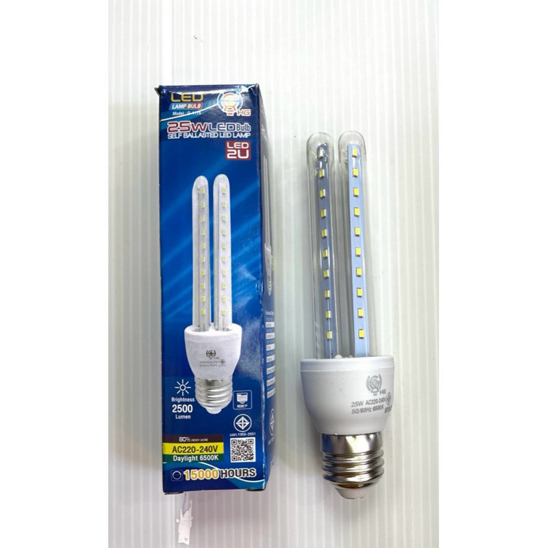 หลอดตะเกียบ LED 25W 2U สว่างมาก ไฟเพดาน หลอดไฟ LED 2500Lumen E27 AC220-240V 6500K แสงสีขาว G ...