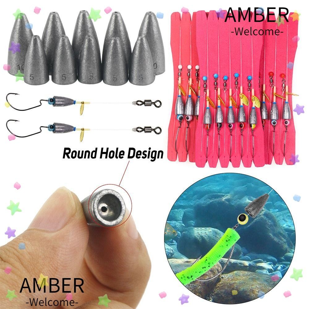 Amber 5 ชิ้น/ล็อต Texas Rig ชุดตะขอ 3.5g 5g 7g 10g Bullet ตะกั่วตกปลา ...