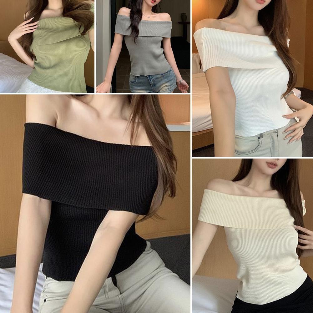 Ss24 Korean Simple Off Shoulder Short Top Base L9T7 | Shopee Thailand
