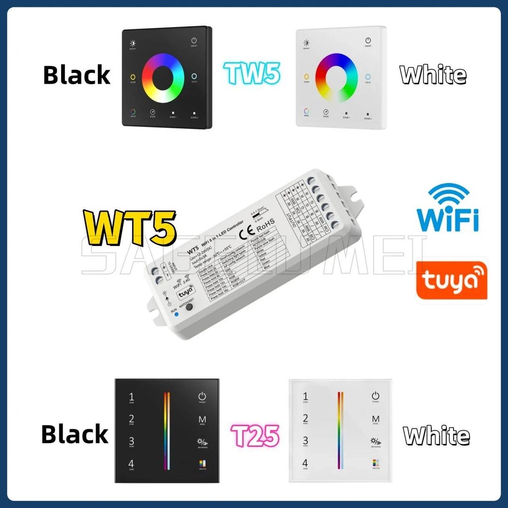Tuya WT5 TW5 T25 RGBCCT Controller 12-24V DC 5 in1 Dimmer CCT RGBW LED ...