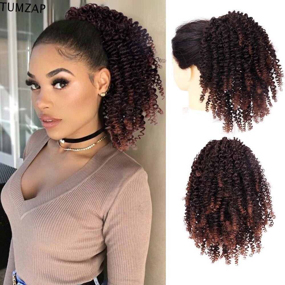Tumzap Afro Puff Drawstring หางม้า, Short Updo Bun Kinky Curly Hair Piece, อุปกรณ์เสริมผม 10 ...