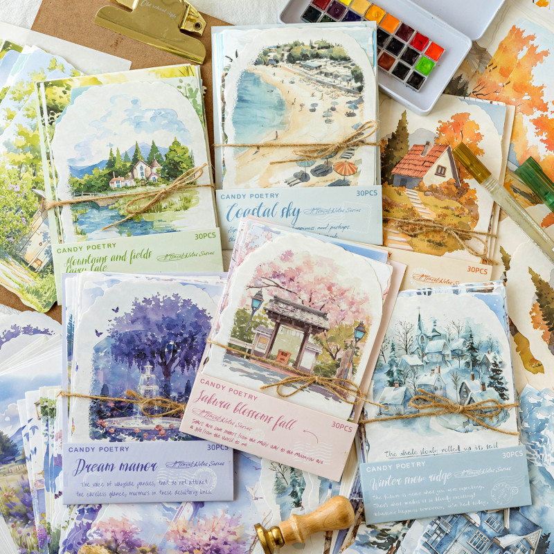Kowei 30 ชิ้น [Travel Notes Series] ทิวทัศน์สีน้ําคู่มือวัสดุกระดาษสี ...