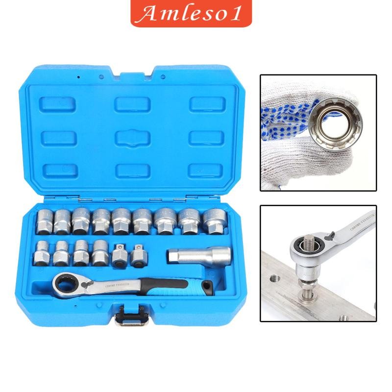 [Amleso1] 17pc Generic Mechanics Tool Socket Trunk Socket ชุดประแจวงล้อ ...