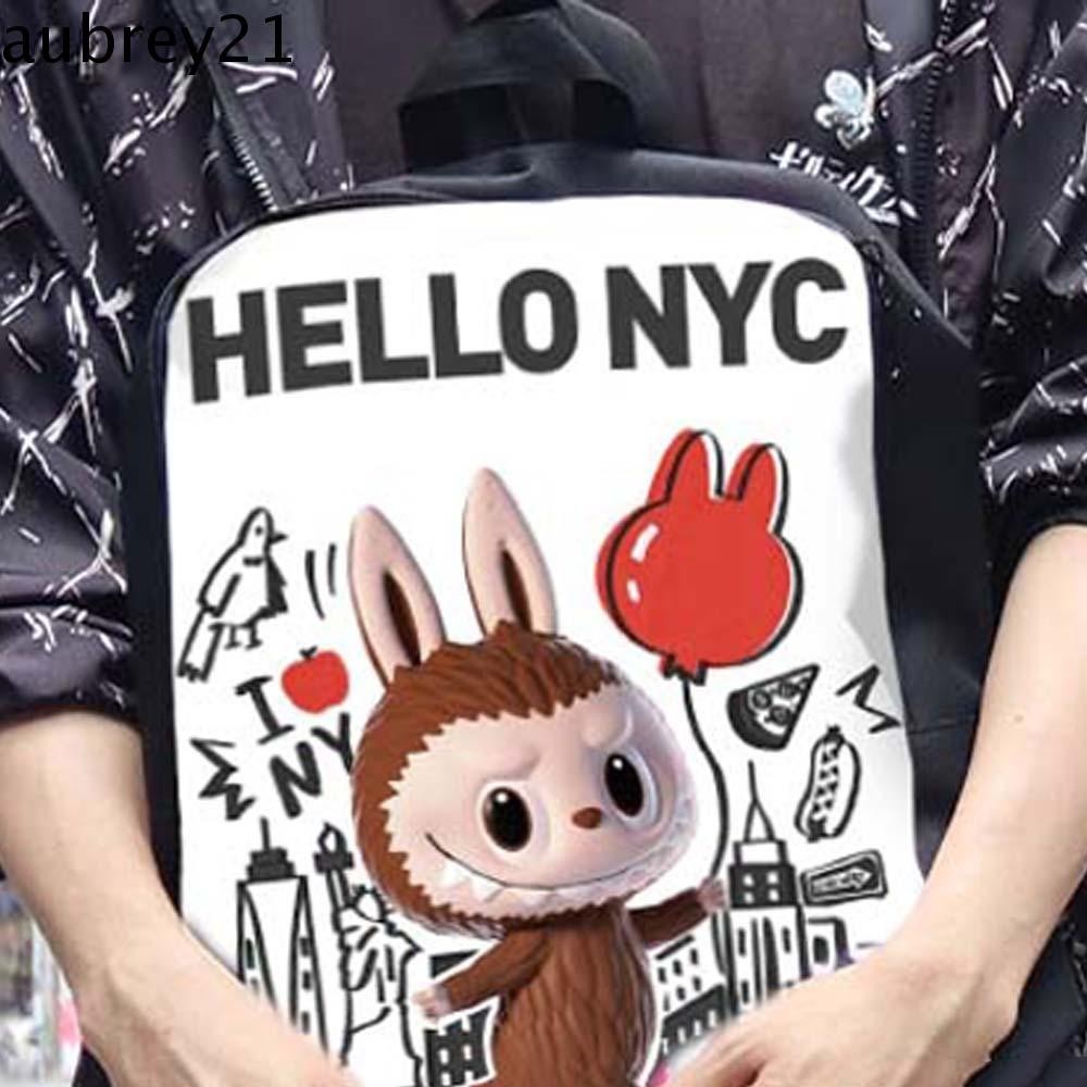 Aubrey1 Labubu School Backpack, Nylon Letter Labubu Students Shoulder ...