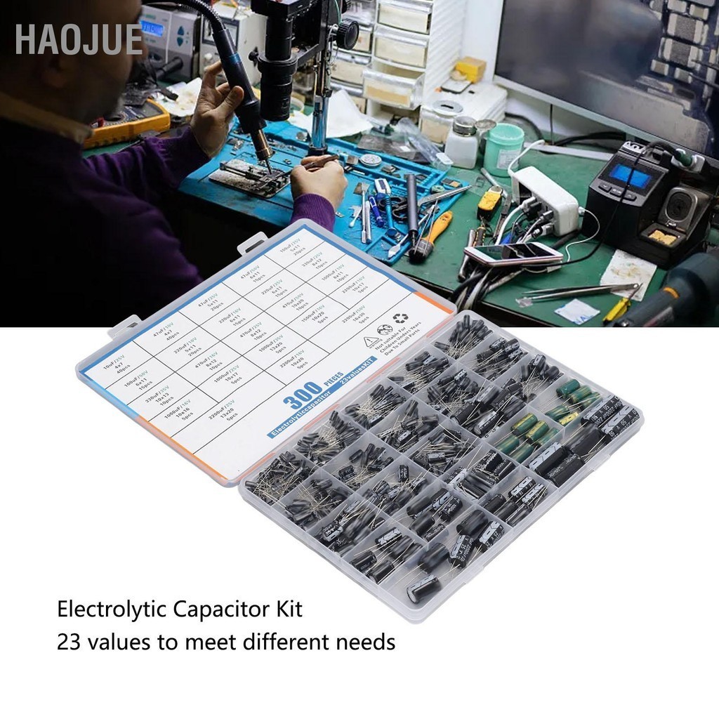 HaoJue 300PCS 23 Value Aluminum Electrolytic Capacitors Radial Lead ...