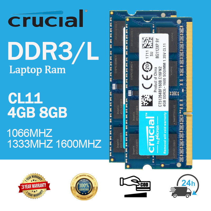 Crucial 4GB 8GB DDR3 DDR3L 1066Mhz 1600Mhz 1333Mhz แรมหน่วยความจําแล็ปท็อป PC3 PC3L 8500S 10600S ...