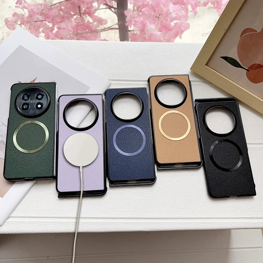 Magnetic Wireless Charger หนังธรรมดาลิ้นจี่รูปแบบสําหรับ OPPO Find N5 ...