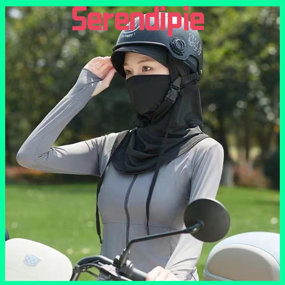 หมวกหัว SERENDIPIE หมวก 4-in-1 ระบายอากาศได้ พร้อมผ้าคลุมไหล่ หมวกกันแดดผ้าไหมน้ําแข็ง ฤดูร้อน ...