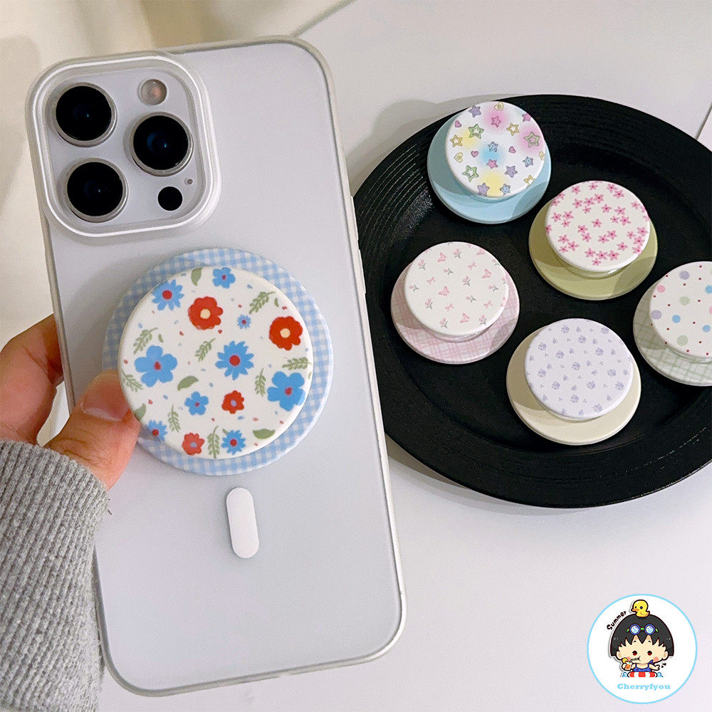 ฤดูใบไม้ผลิสดดอกไม้ที่มีสีสันโทรศัพท์แม่เหล็ก Griptok Grip Tok ขาตั้งสําหรับ IPhone 16 พับไร้สาย ...