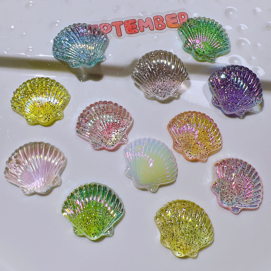 10 ชิ้นการ์ตูน Glitter Shell แบนกลับเรซิ่น Cabochons Scrapbooking DIY ...