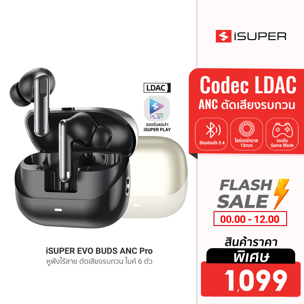 [ลดเหลือ 1022] iSUPER Evo Buds ANC Pro หูฟังไร้สาย ตัดเสียงรบกวน ...