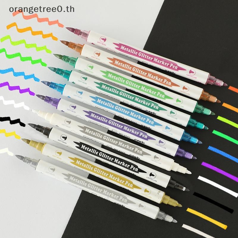 หรือ 10 ชิ้น Metallic Glitter Double Tip Marker ปากกาแปรงและ Fine Nibs ...