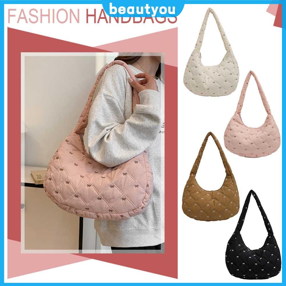 ผู้หญิงปักเป้า Tote กระเป๋าถือโบว์รูปแบบ Quilted Underarm Bag เบาะรักแร้กระเป๋า Quilted Padding ...