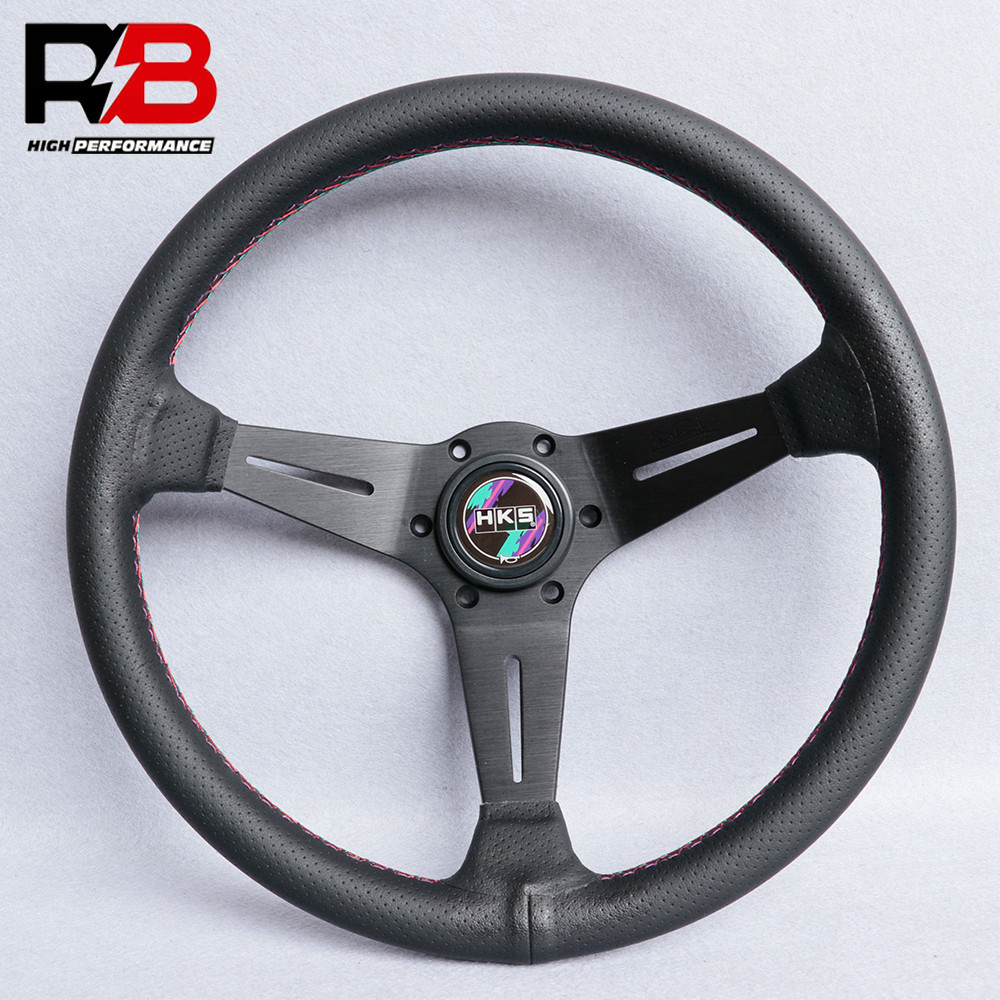 HKS 14 นิ้ว/350 มม.มอเตอร์สปอร์ต PVC หนังพวงมาลัย drift กีฬาพวงมาลัย ...