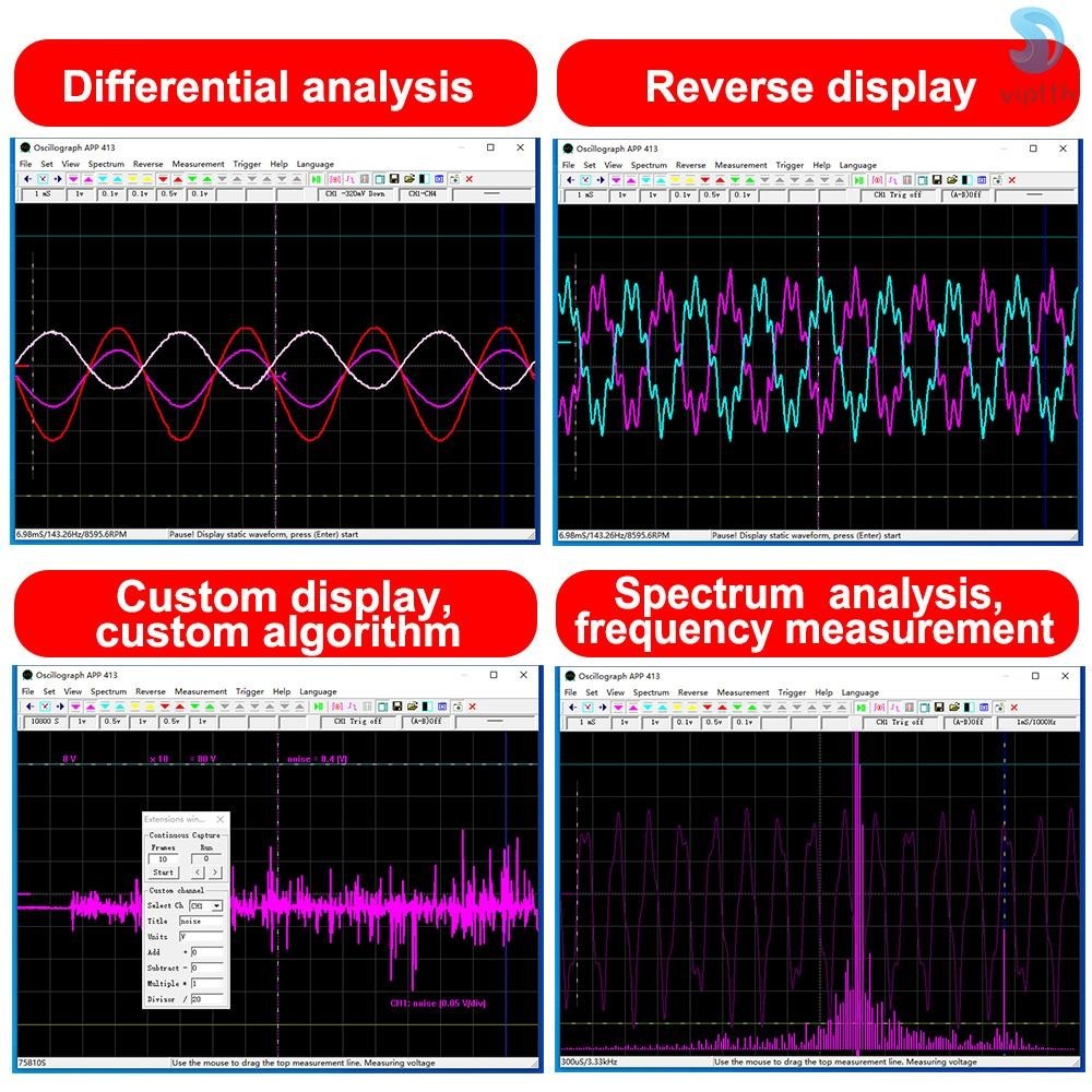 Tooltop Virtual Oscilloscope 5 ช่องข้อมูลเครื่องบันทึกค่าเฉลี่ย 4 โหมด ...