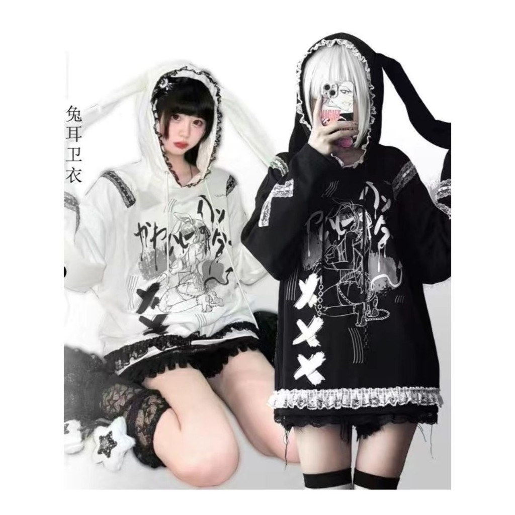 X-orange Asian Culture y2k Rabbit Ear Hoodie เสื้อกันหนาวน่ารักฤดูร้อน ...