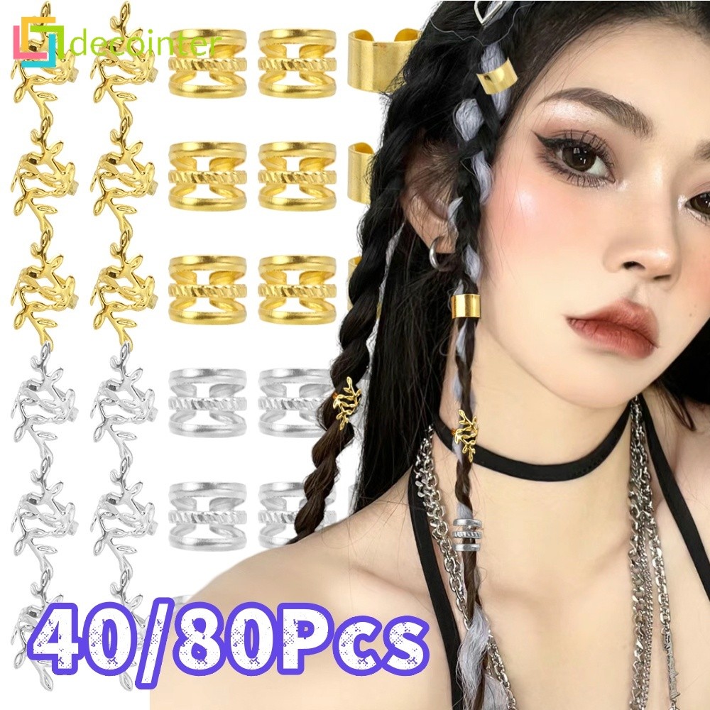 40/80 ชิ้น Y2k วิกผมหวาน Dreadlocks แหวนผมชุด - แฟชั่น Braid การเชื่อม ...