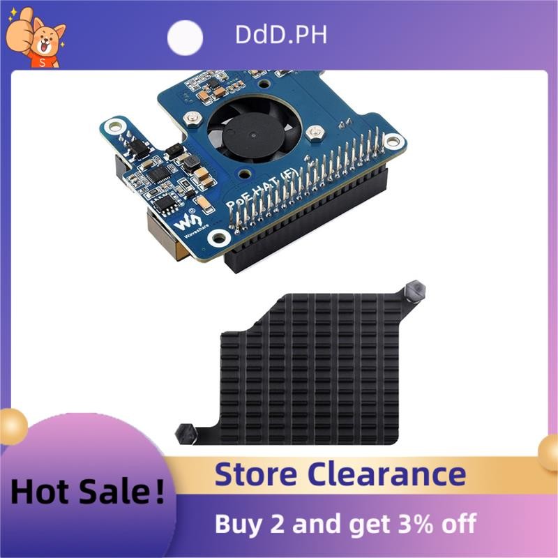 Waveshare สําหรับ Raspberry Pi 5 PoE HAT 802.3af/At GPIO บอร์ดขยายพร้อมพัดลมระบายความร้อน 5 V/12 ...