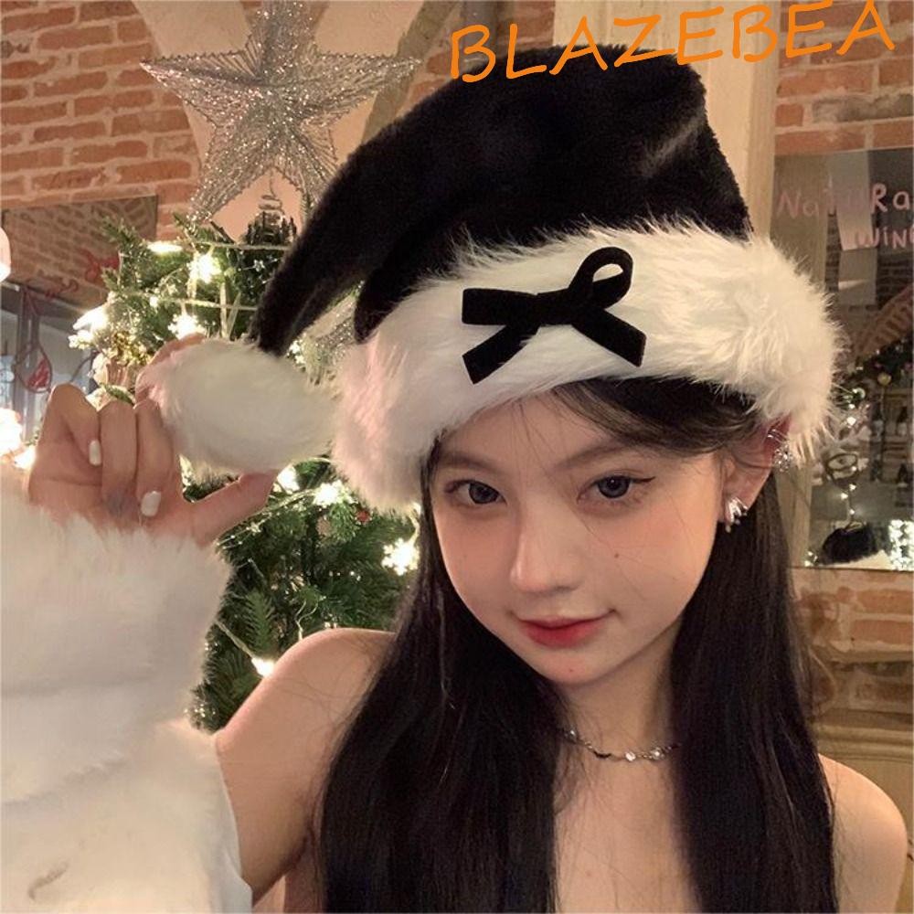 Blazebea หมวกตุ๊กตาคริสต์มาส, โบว์สีดํา Plush Ball หมวกนุ่ม, ผ้าสบาย ...