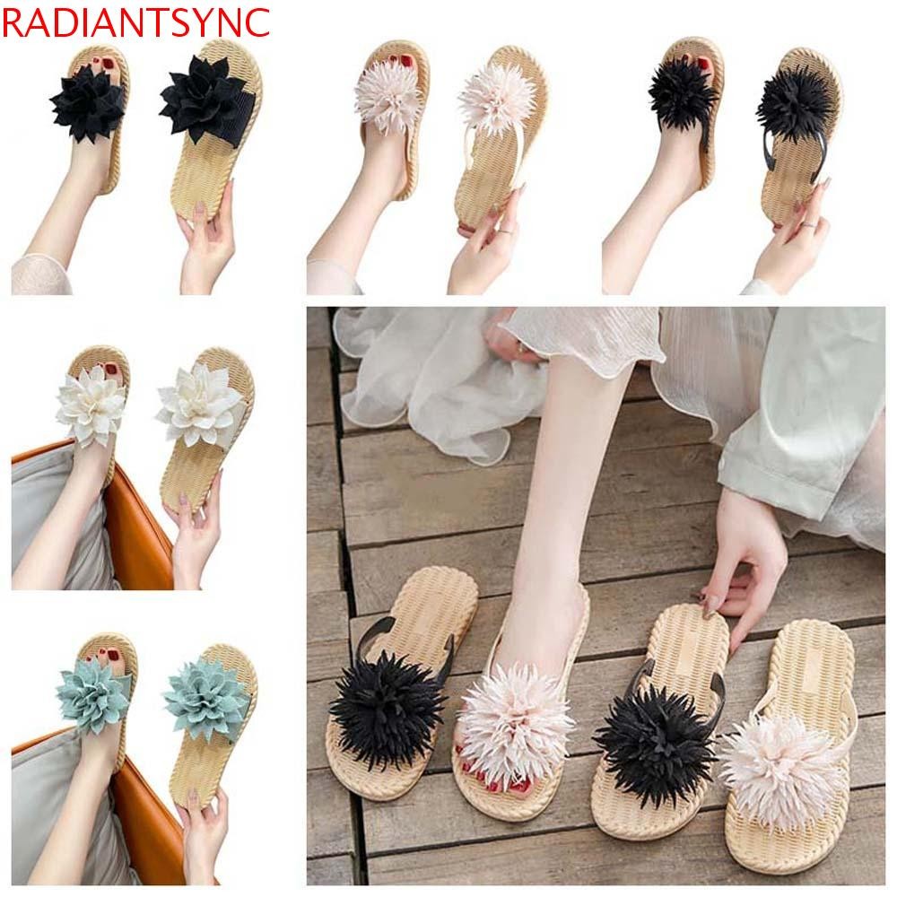 RADIANTSYNC Flip Flops ออกแบบลายดอกไม้ พียูเรซินสวมใส่ง่ายสำหรับรองเท้าแตะในวันพักผ่อนที่ชายหาด ...