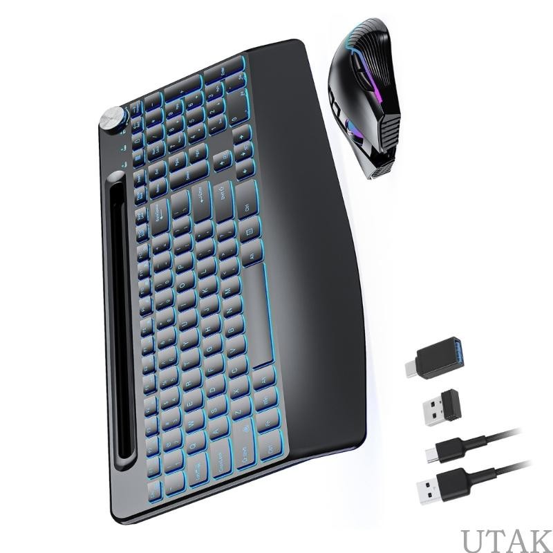 TUAKE 7 สี Backlits คีย์บอร์ดเมาส์ชุด USB C ชาร์จ 4000mAh 10M ช่วงตัว ...
