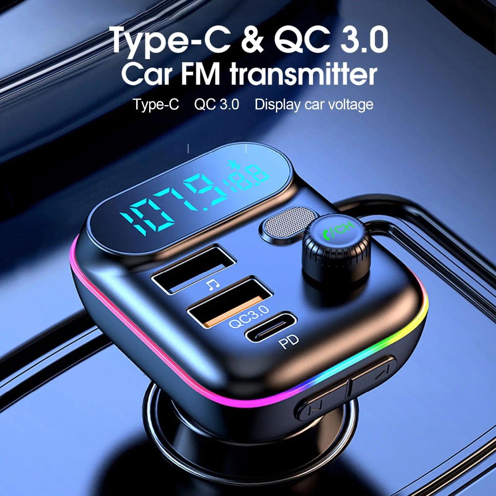 C29 รถบลูทูธ 5.0 เครื่องส่งสัญญาณ FM Dual USB QC3.0 PD Type C ที่ชาร์จ ...