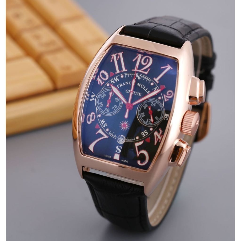 Franck MULLER FRANCK MULLER แฟชั่น Barrel-Shaped นาฬิกาผู้ชายสายหนังแท้ ...