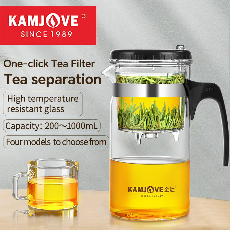 KAMJOVE Press Art Tea Cup Auto-open Teapot Infuser Heat Resistant Glass ...